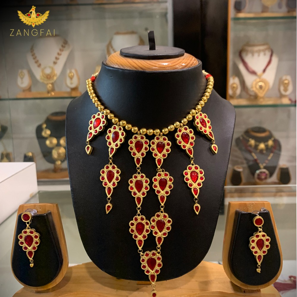 Assamese Traditional Dugdugi Set | Red Golden