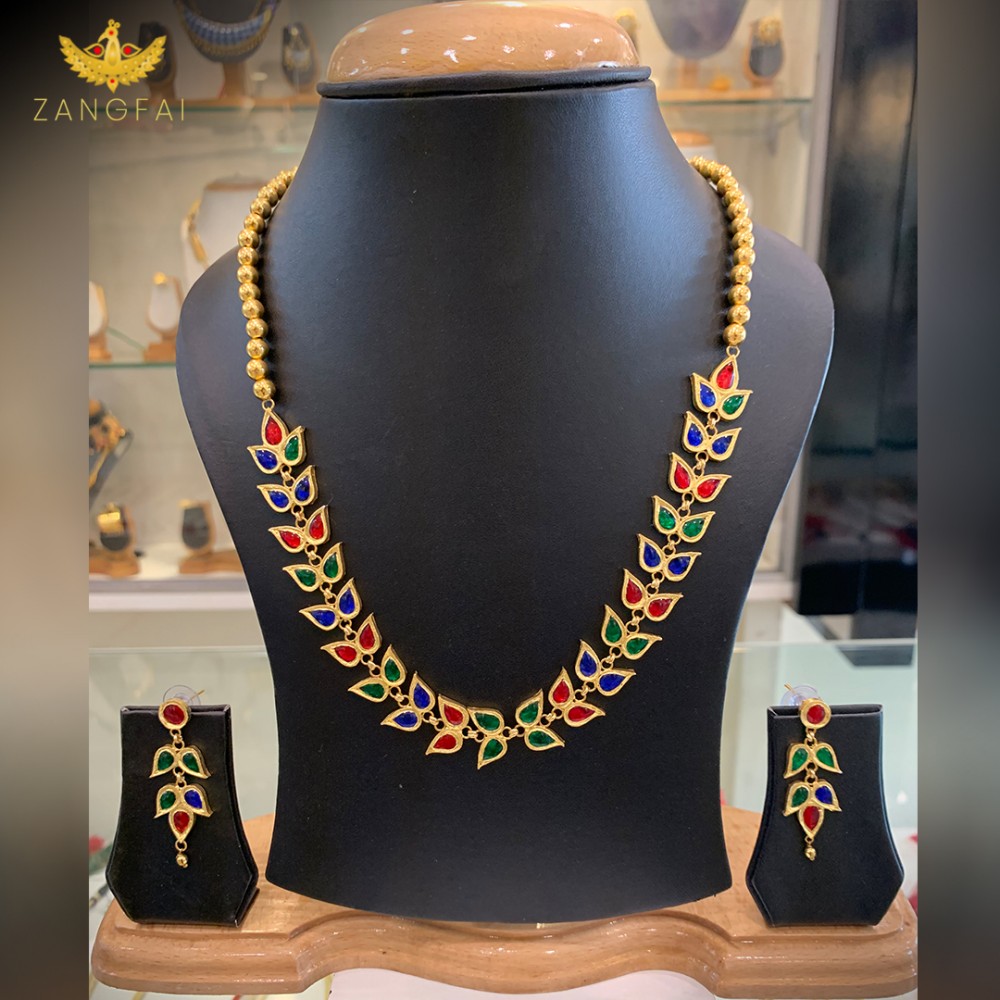 Assamese Traditional Leaf Set | Red Blue Green Golden